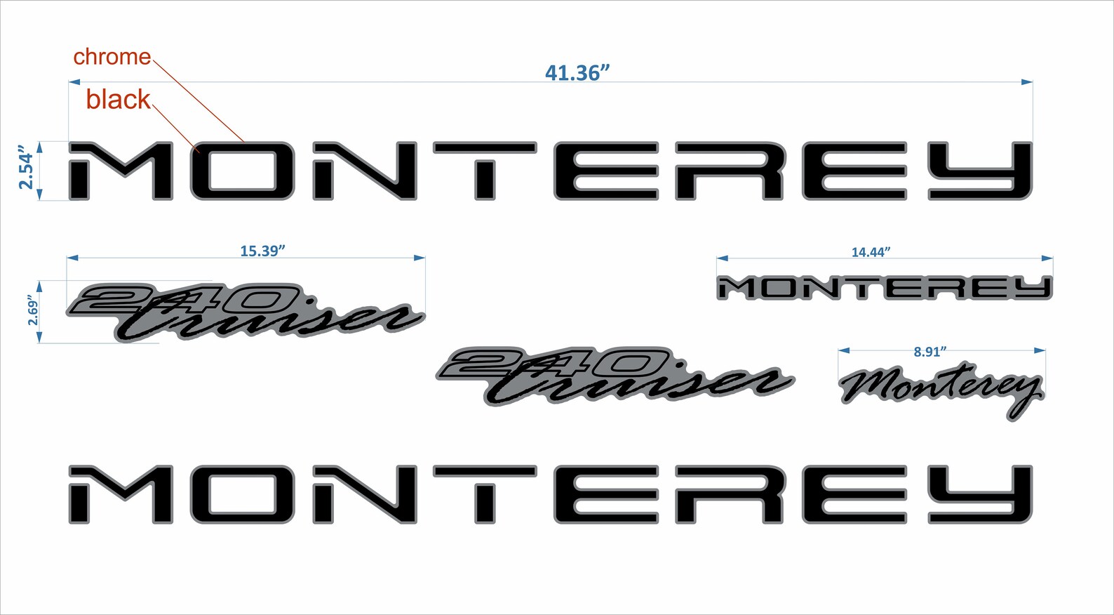 Monterey Boat Emblems 41" Chrome Black 240 + FREE FAST Delivery DHL ...