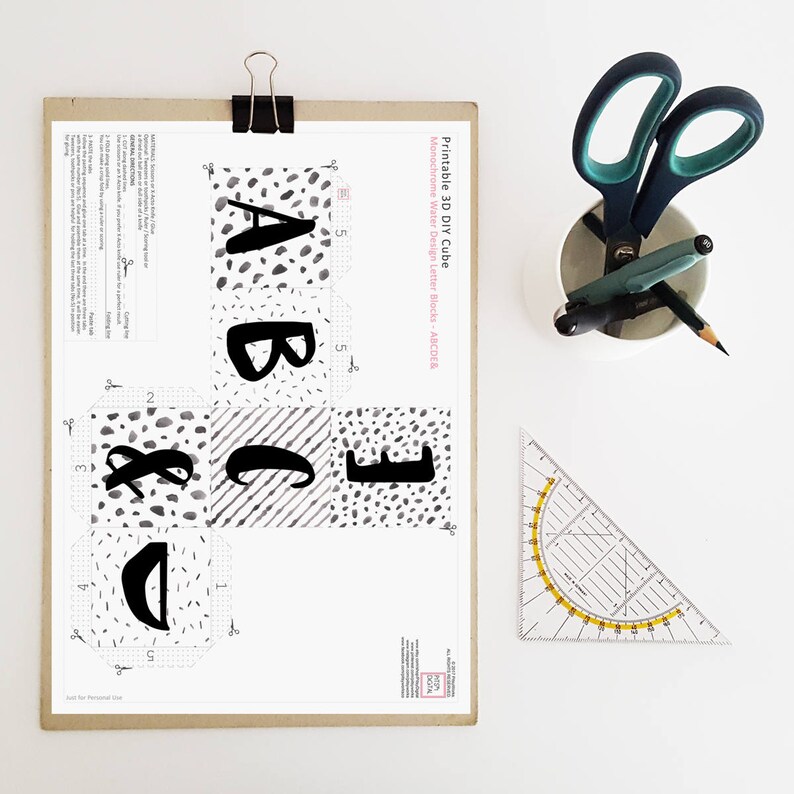 Baby Letter Blocks, Alphabet Blocks, 3D Digital Paper, Paper Letter PDF ...