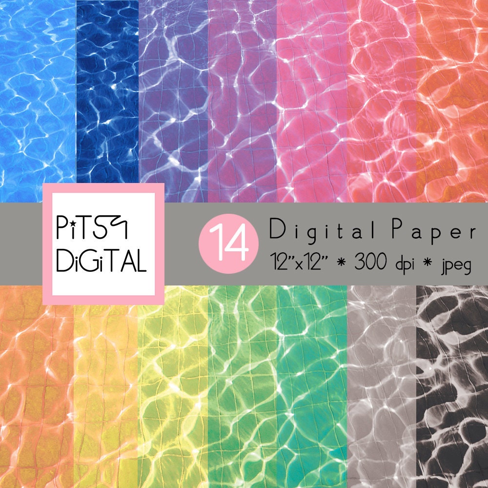 Water Digital Paper Pack, Pool Printable Paper, Commercial Use, 14 ...