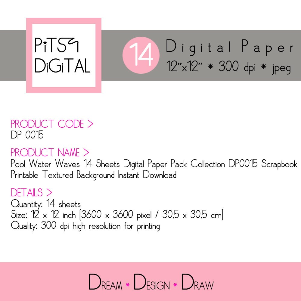 Water Digital Paper Pack, Pool Printable Paper, Commercial Use, 14 ...