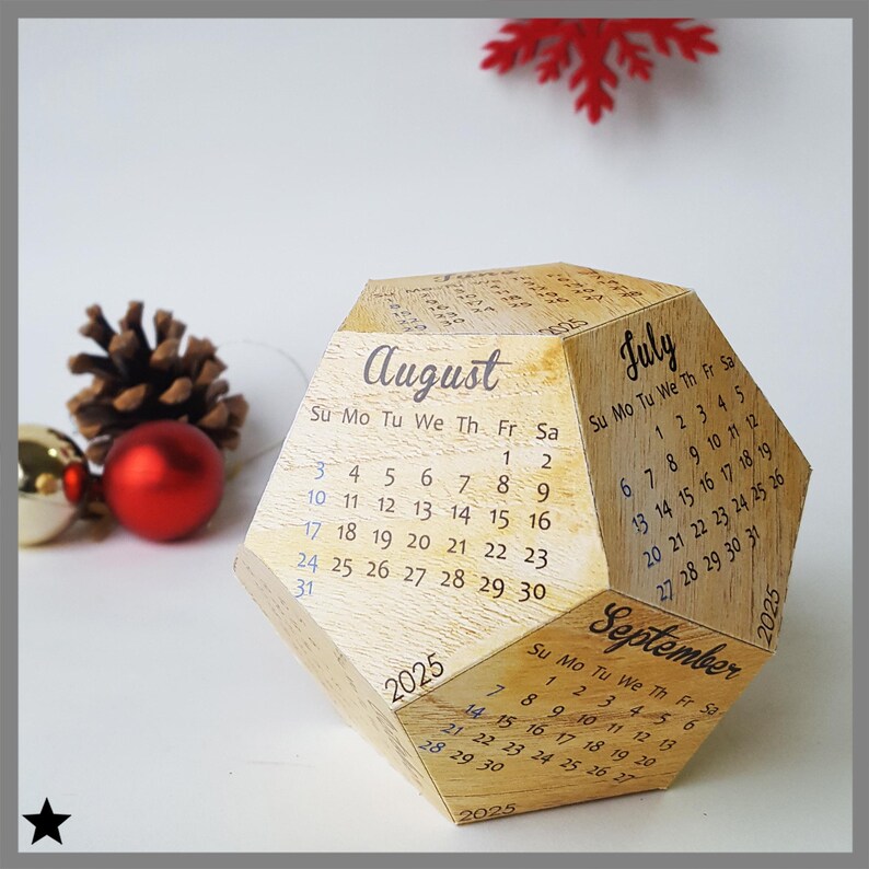 2025 Printable Wood Texture Desk Calendar, Dodecahedron Block Design ...