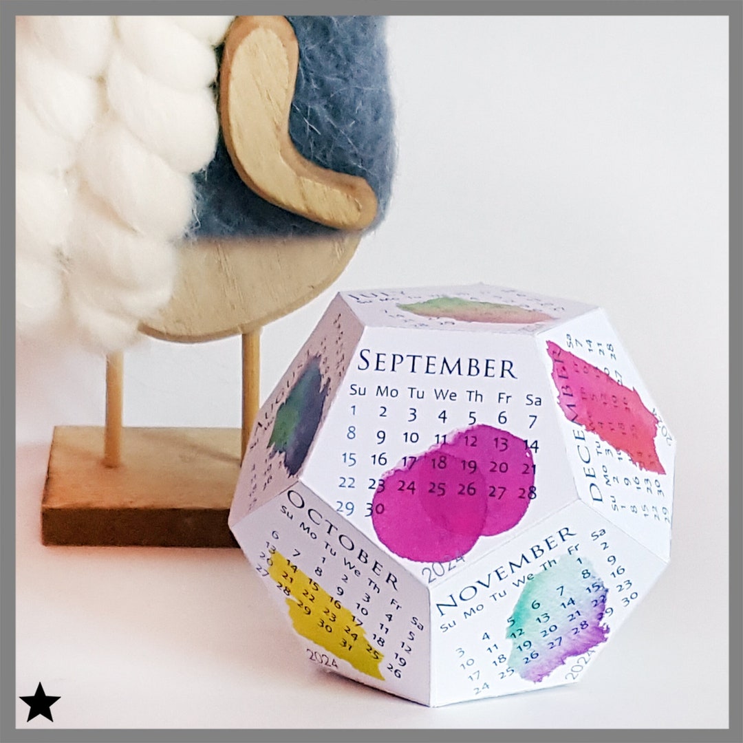 Printable Calendar 2024, Watercolor Desk Calendar, 3D Papercraft Block ...