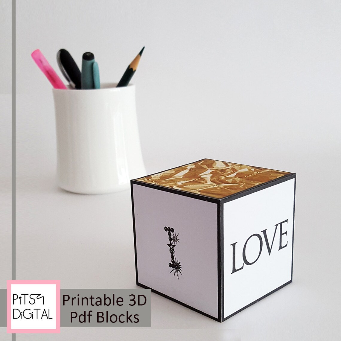I Love You Block 3D Printable Paper Gold Love Sign Wedding | Etsy
