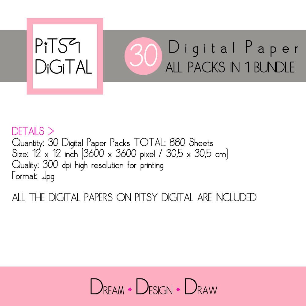 Digital Paper Pack Bundle, SALE 880 Sheets, Printable Paper, Commercial ...