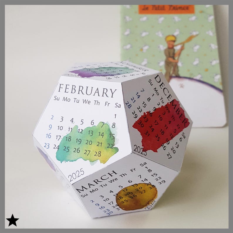 Printable Calendar 2025, Watercolor Desk Calendar, 3D Papercraft Block ...