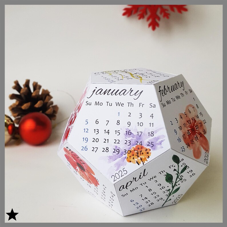 Floral Printable Calendar 2025, Watercolor Desk Calendar, Flower ...