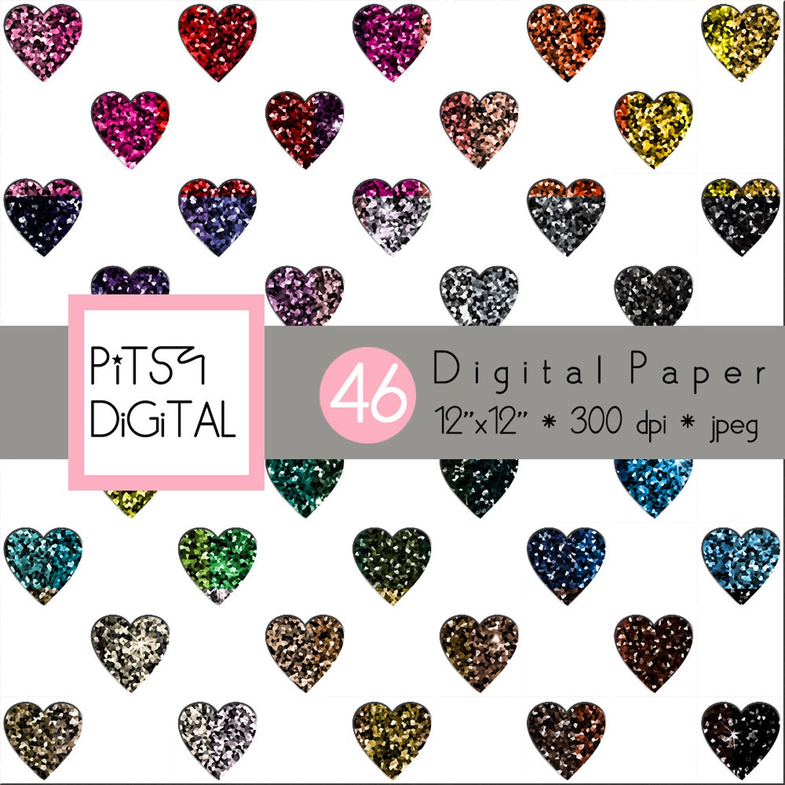 Glitter Hearts Digital Paper Pack Commercial Use Scrapbooking | Etsy