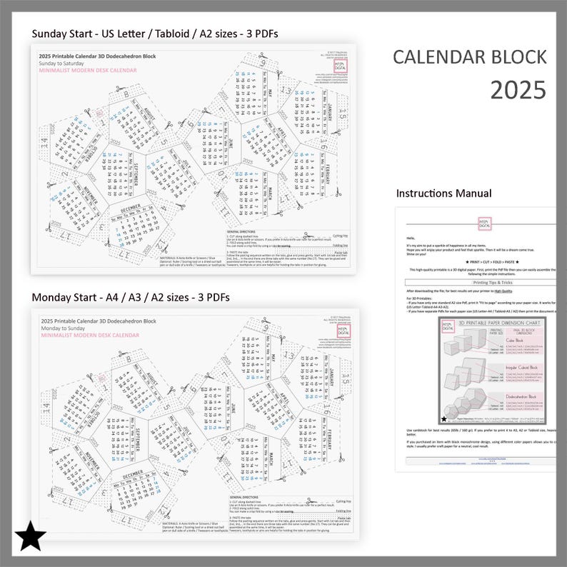 Printable Calendar 2025, Dodecahedron Desk Calendar, Modern Calendar ...