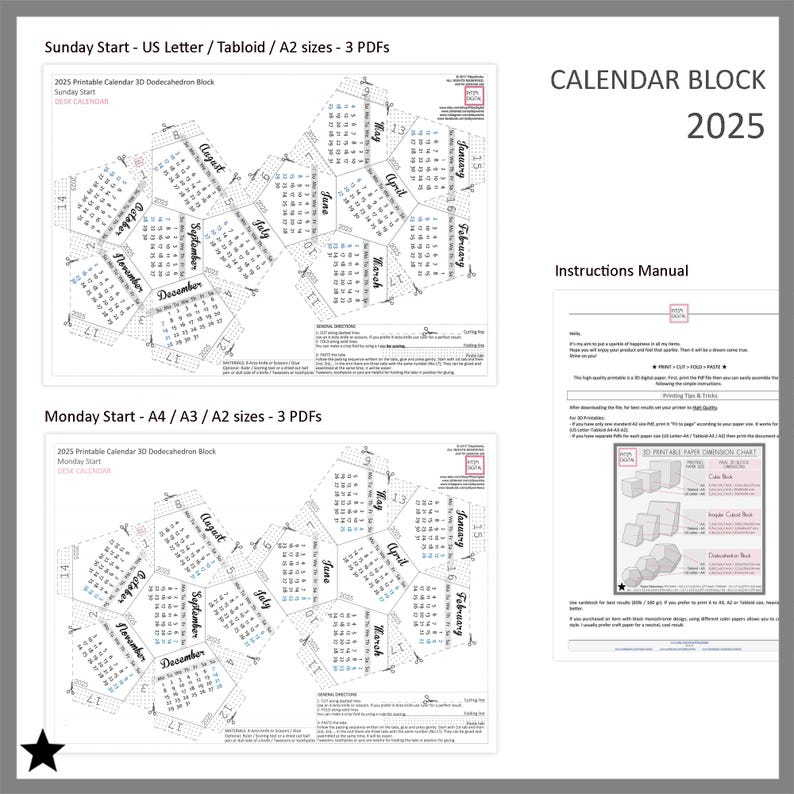 Printable Calendar 2025, Desk Calendar Block, Office Decor for ...