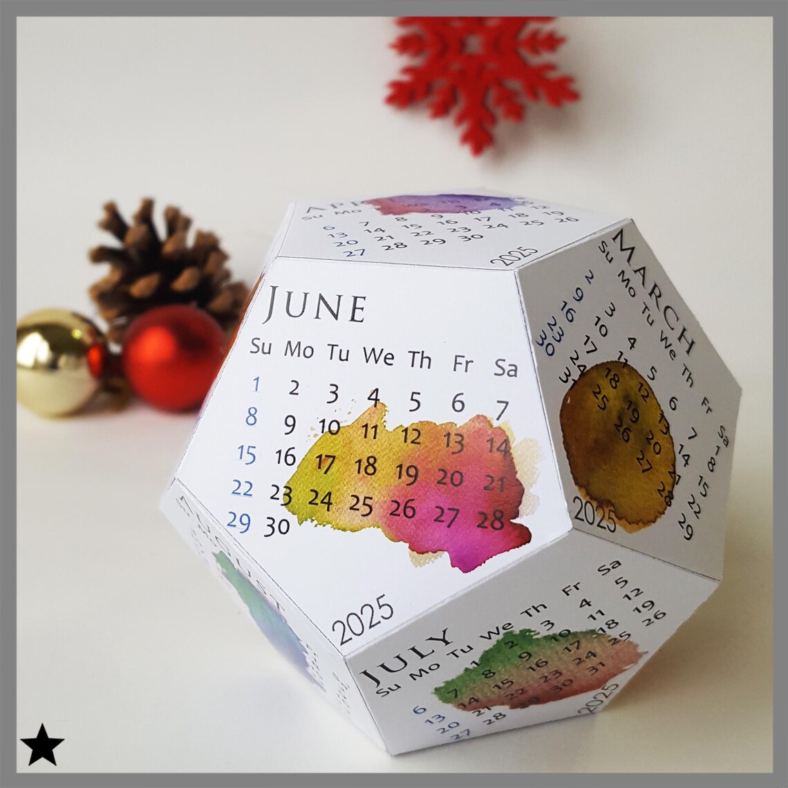 Printable Calendar 2025, Watercolor Desk Calendar, 3D Papercraft Block ...
