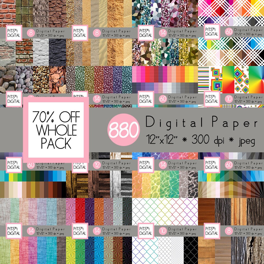Digital Paper Pack Bundle, SALE 880 Sheets, Printable Paper, Commercial ...