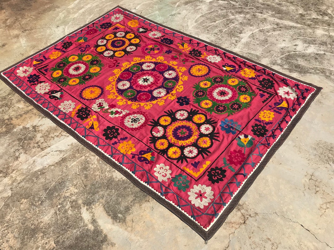 PASTEL Pink Suzani, Vintage Suzani Tablecloth, Pink Throw Handmade ...