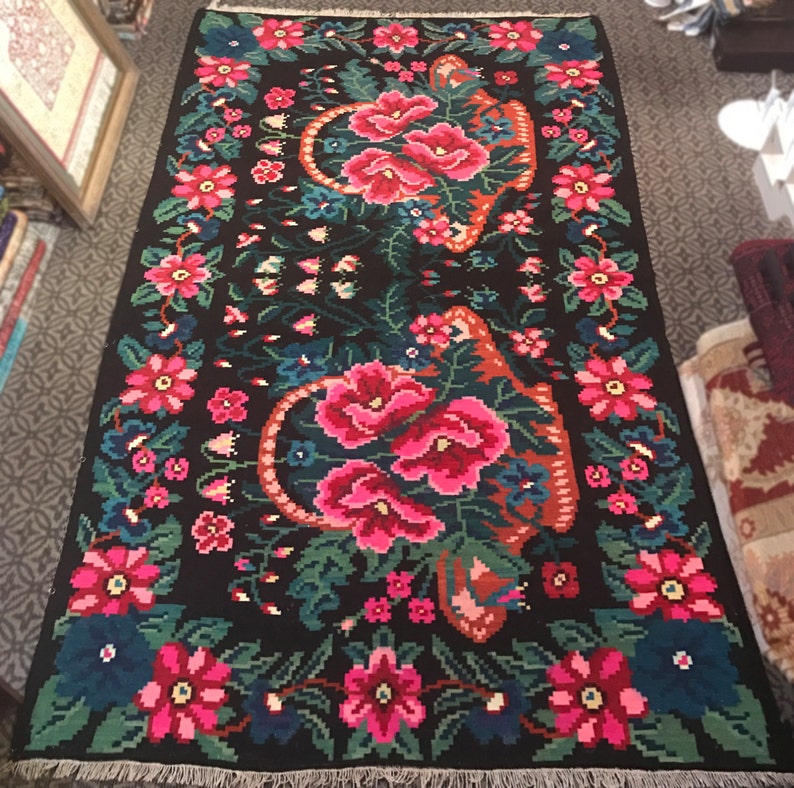 Handmade KARABAG Kilim Rug Decorative Area Kilim Carpet, Vintage ...