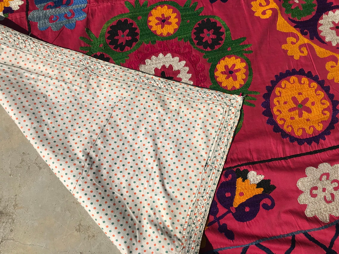 PASTEL Pink Suzani, Vintage Suzani Tablecloth, Pink Throw Handmade ...