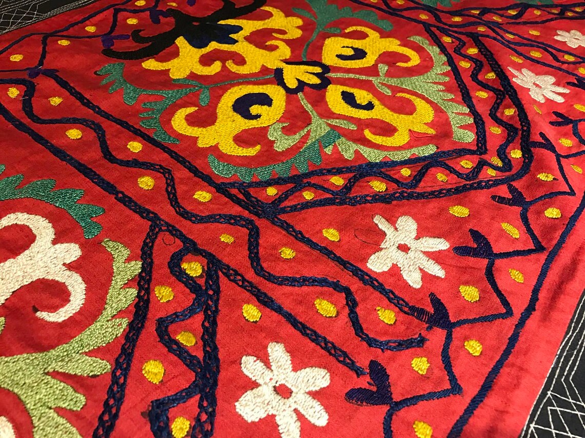 Long RED SUZANI Vintage Suzani TABLE Runner Colorful Handmade - Etsy