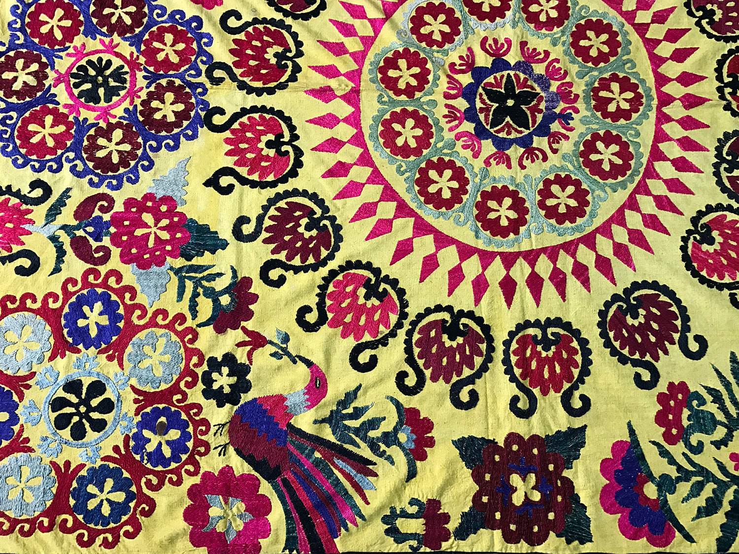 YELLOW Suzani Bedspread Handmade Suzani With BIRD Suzani Table Cover ...