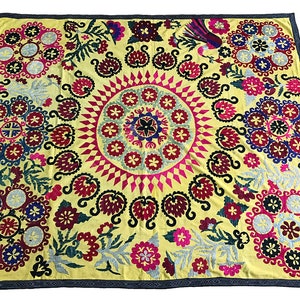 YELLOW Suzani Bedspread Handmade Suzani With BIRD Suzani Table Cover ...