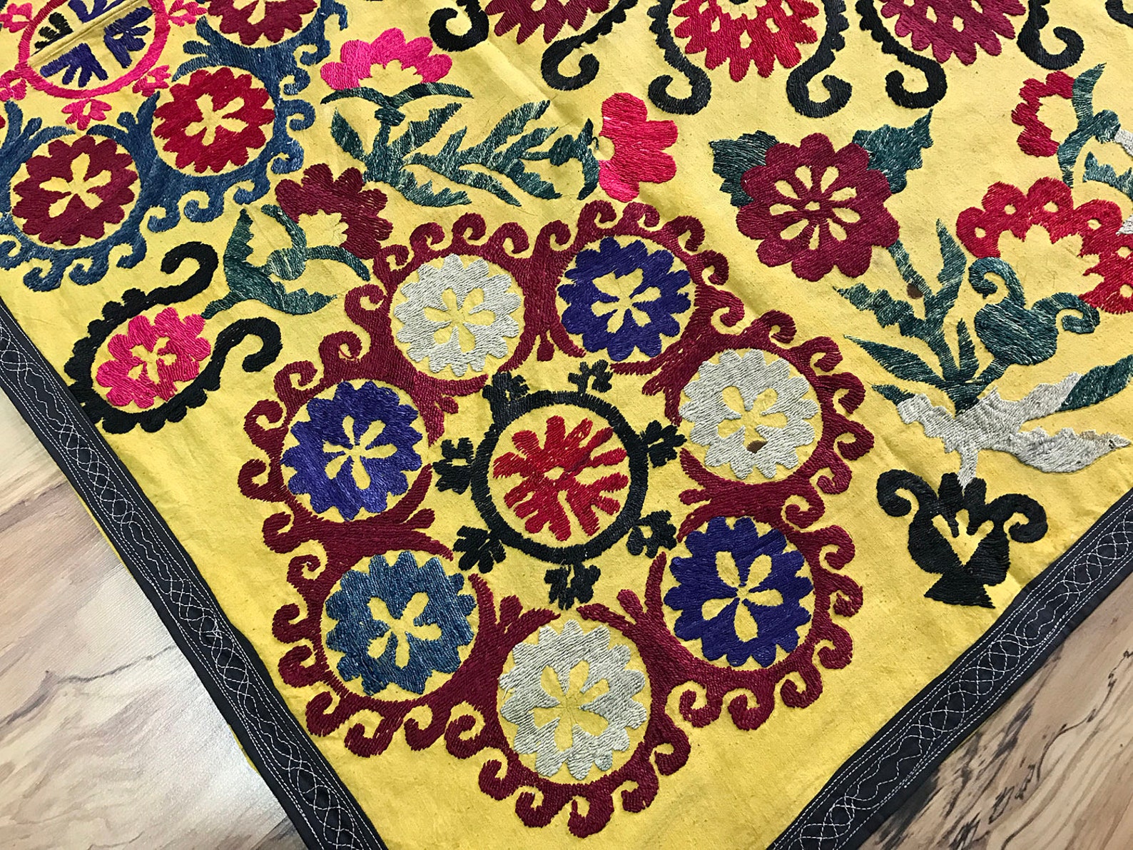 YELLOW Suzani Bedspread Handmade Suzani With BIRD Suzani Table Cover ...