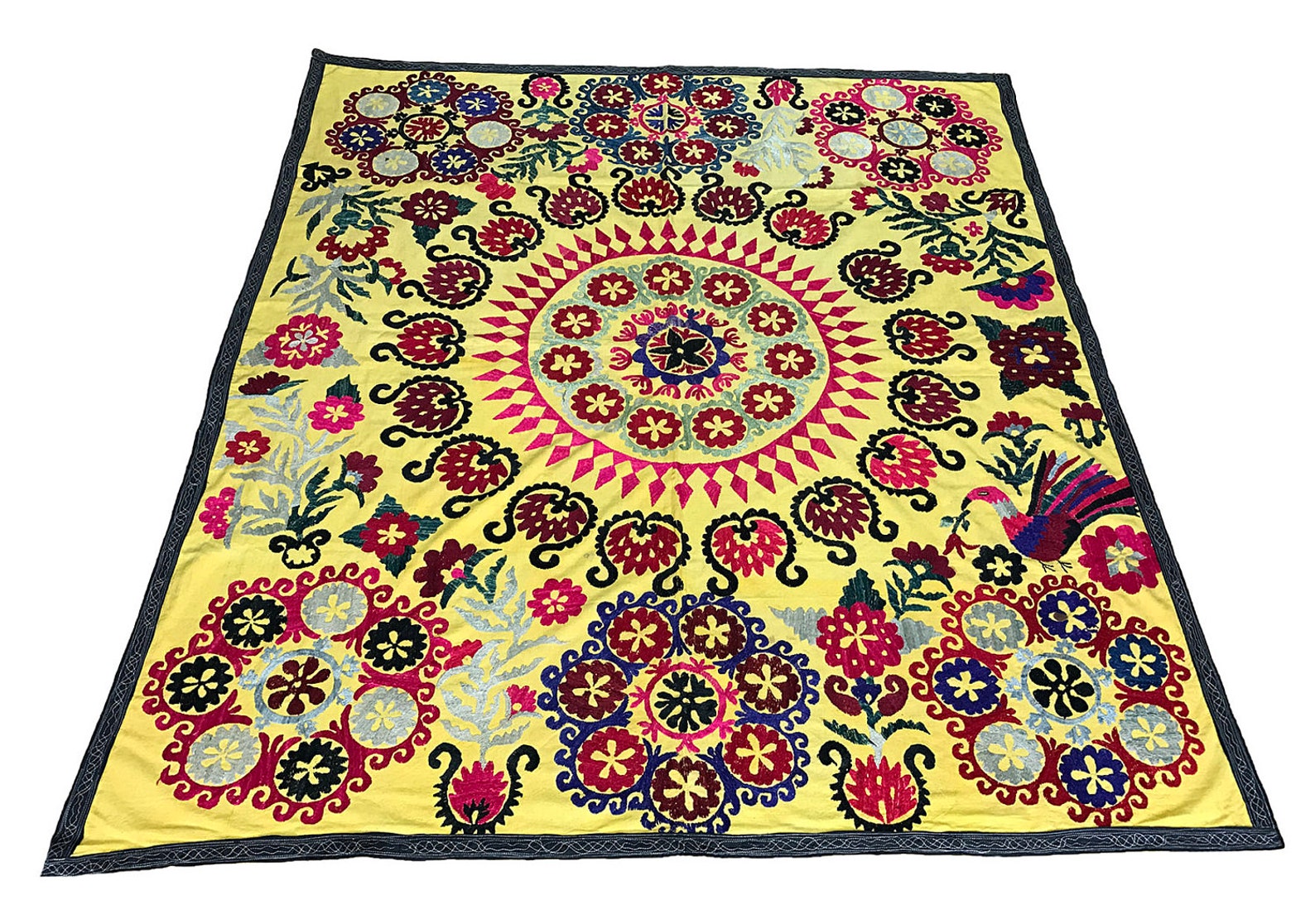 YELLOW Suzani Bedspread Handmade Suzani With BIRD Suzani Table Cover ...
