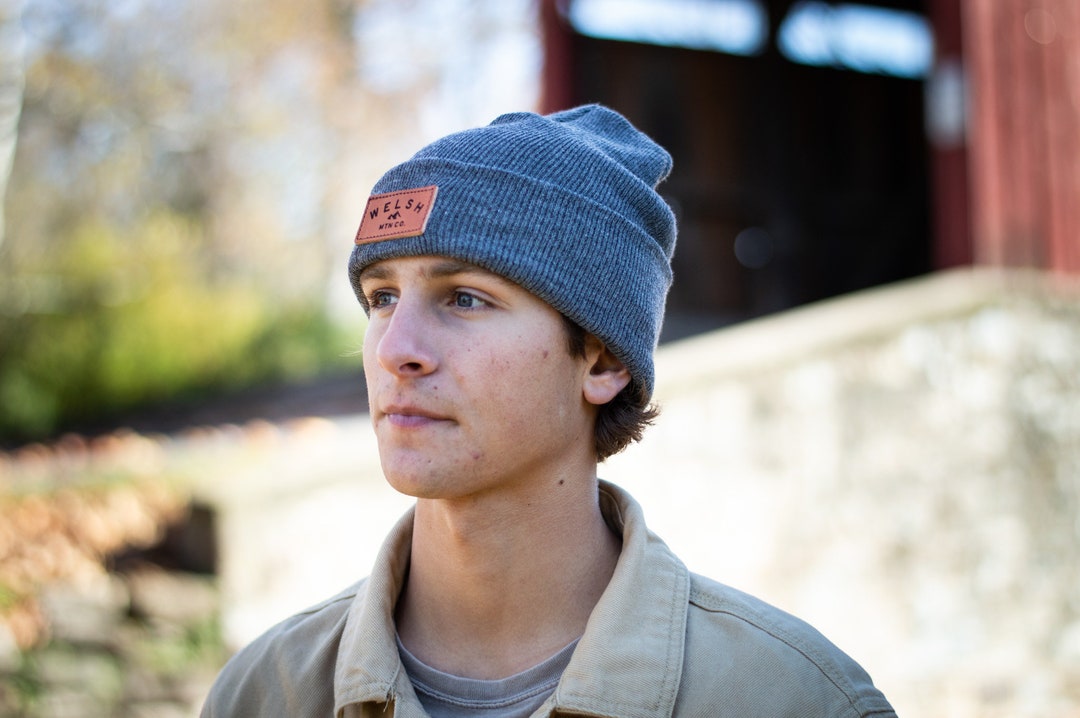 Custom Leather Patch Beanies | Knit Carhartt Style Beanie - Etsy