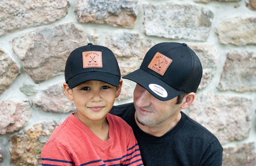 Father/son Leather Patch Trucker Hat: "best Dad by Par" & "best Son by ...