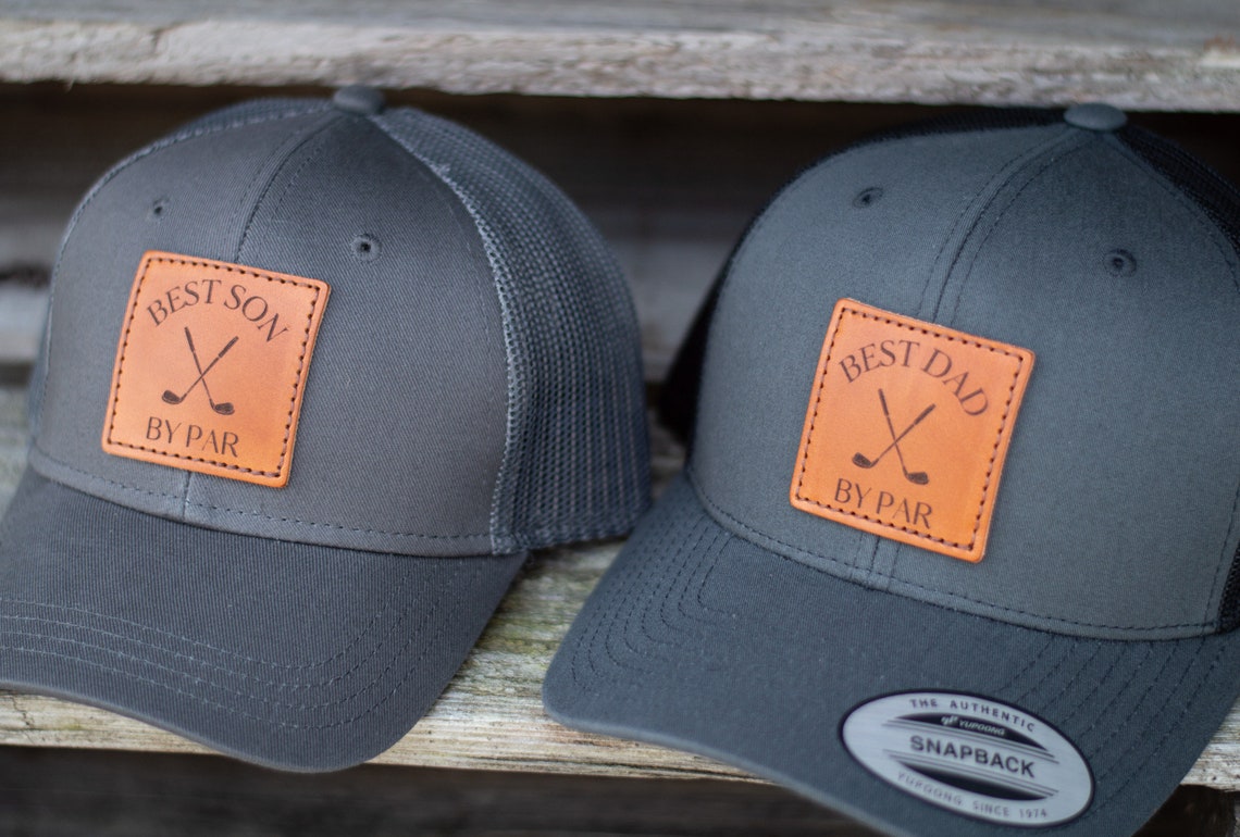 Father/son Leather Patch Trucker Hat: "best Dad by Par" & "best Son by ...