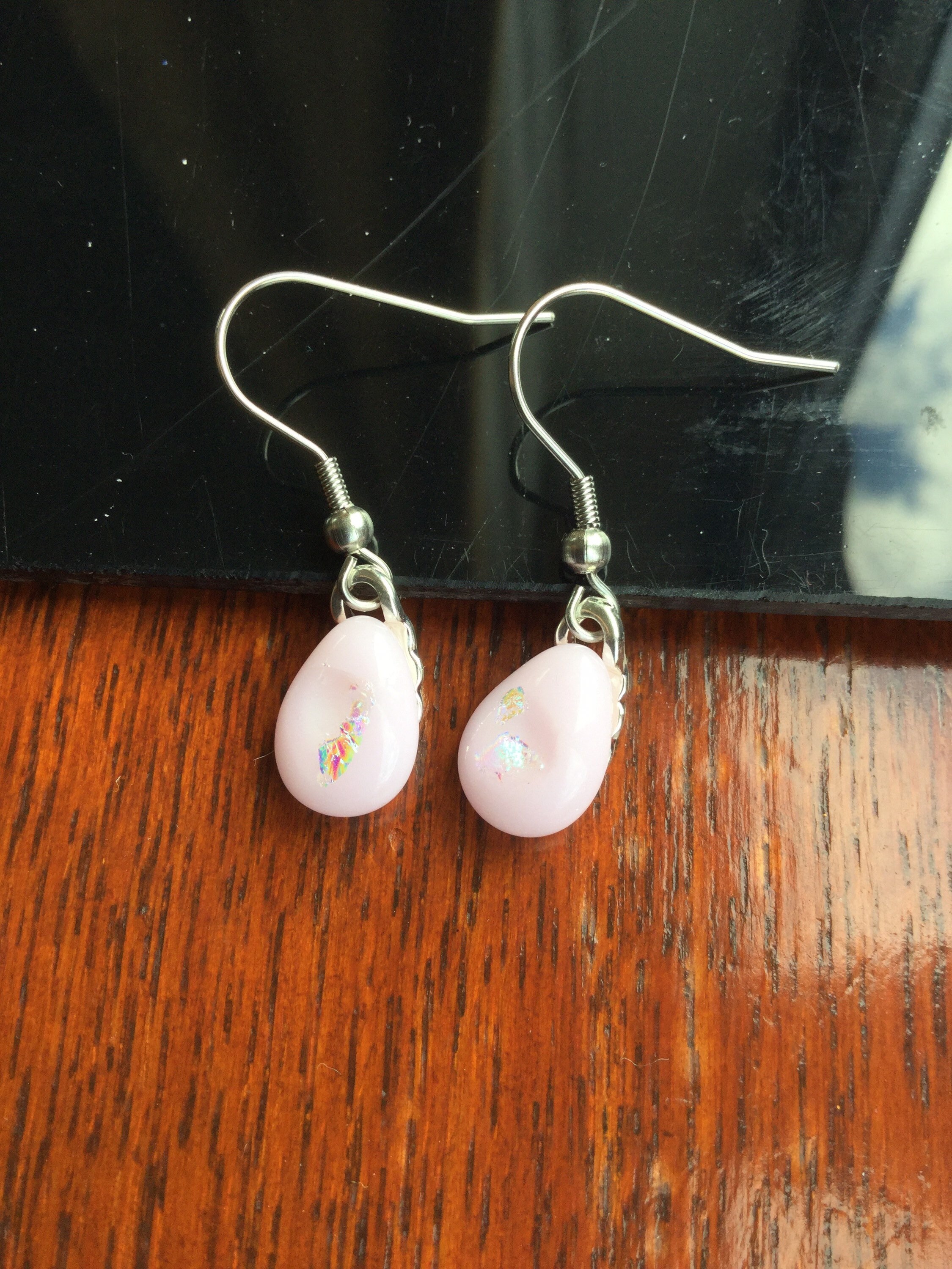 Pretty Pale Pink Dichroic Fused Glass Earrings. Aesthetic - Etsy