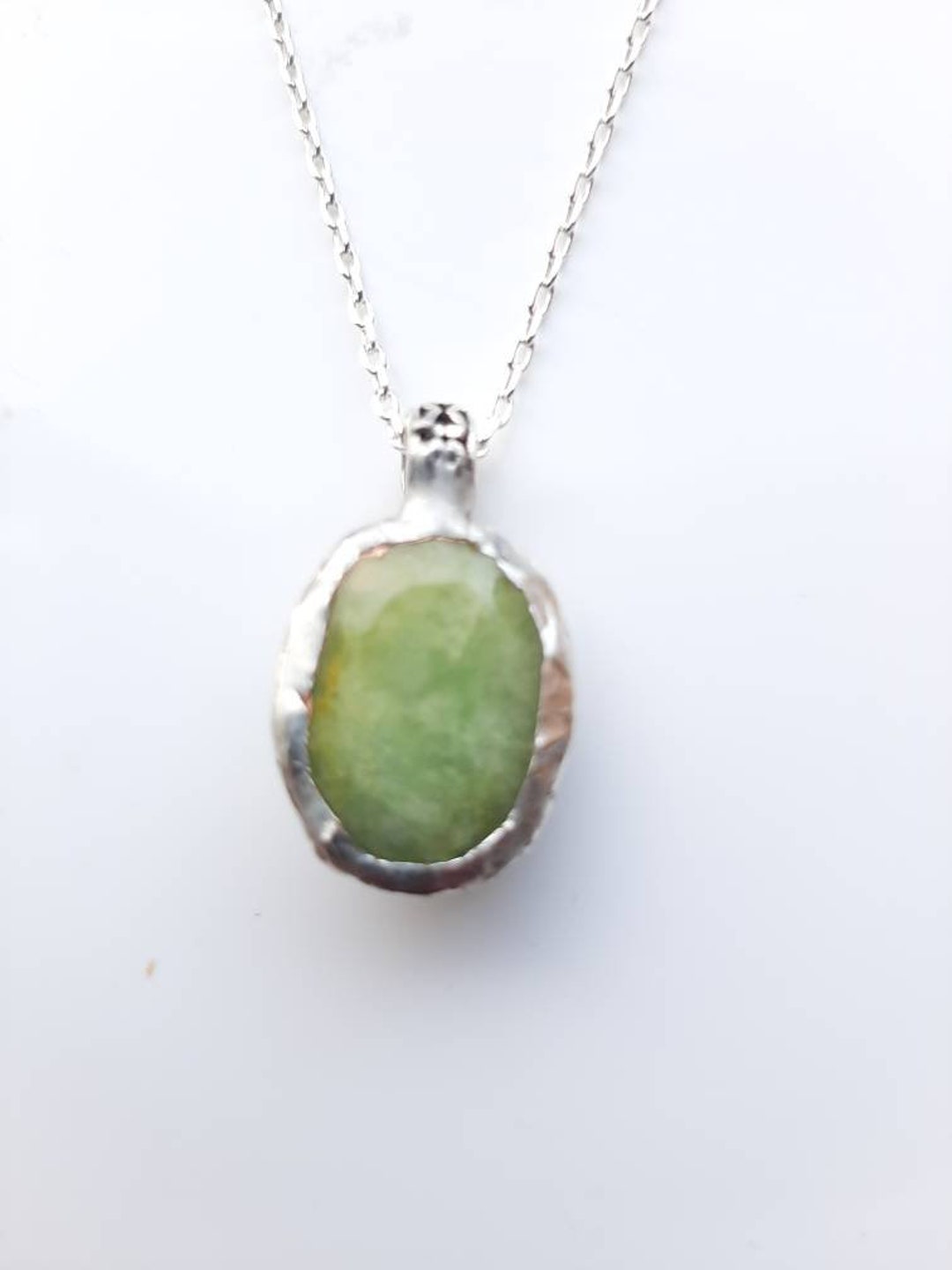 Pretty, Cloudy Emerald Stone, Set as a Pendant With Tiffany Method ...