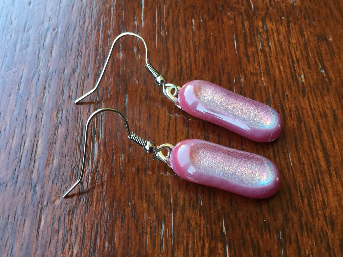Beautiful Bright Pink Dichroic Glass Quirky Earrings. Very - Etsy