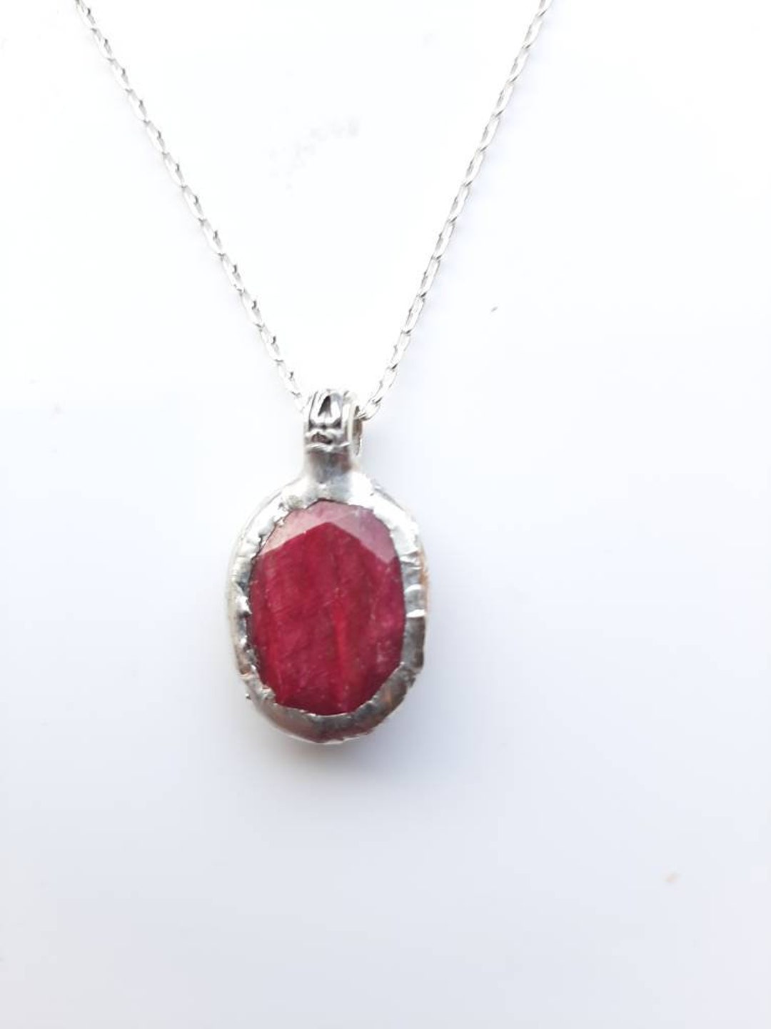 Pretty, Cloudy Ruby Stone, Set as a Pendant With Tiffany Method. Makes ...