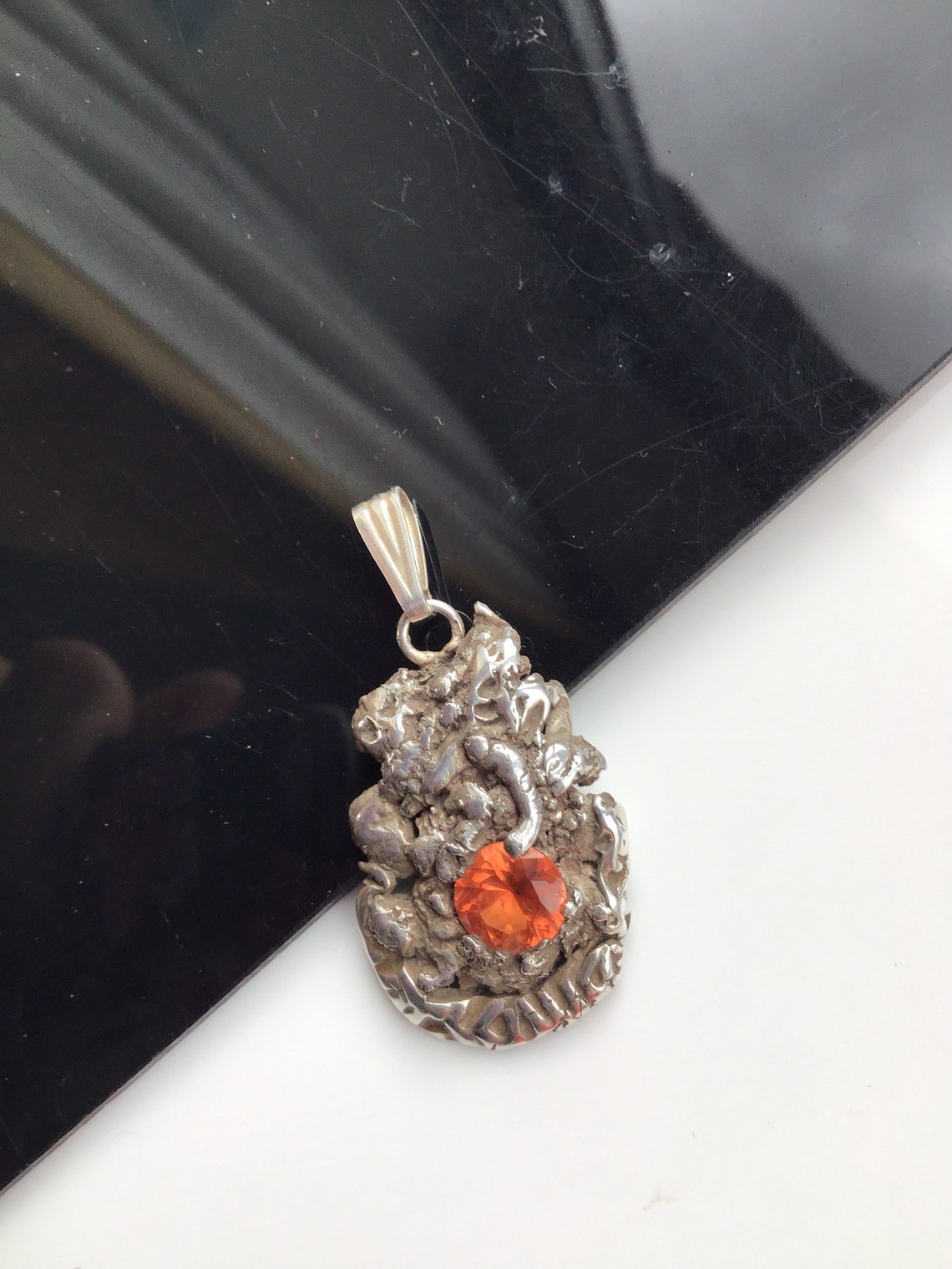 Volcano Pendant. Solid Silver and Lab Created Paparadasha - Etsy