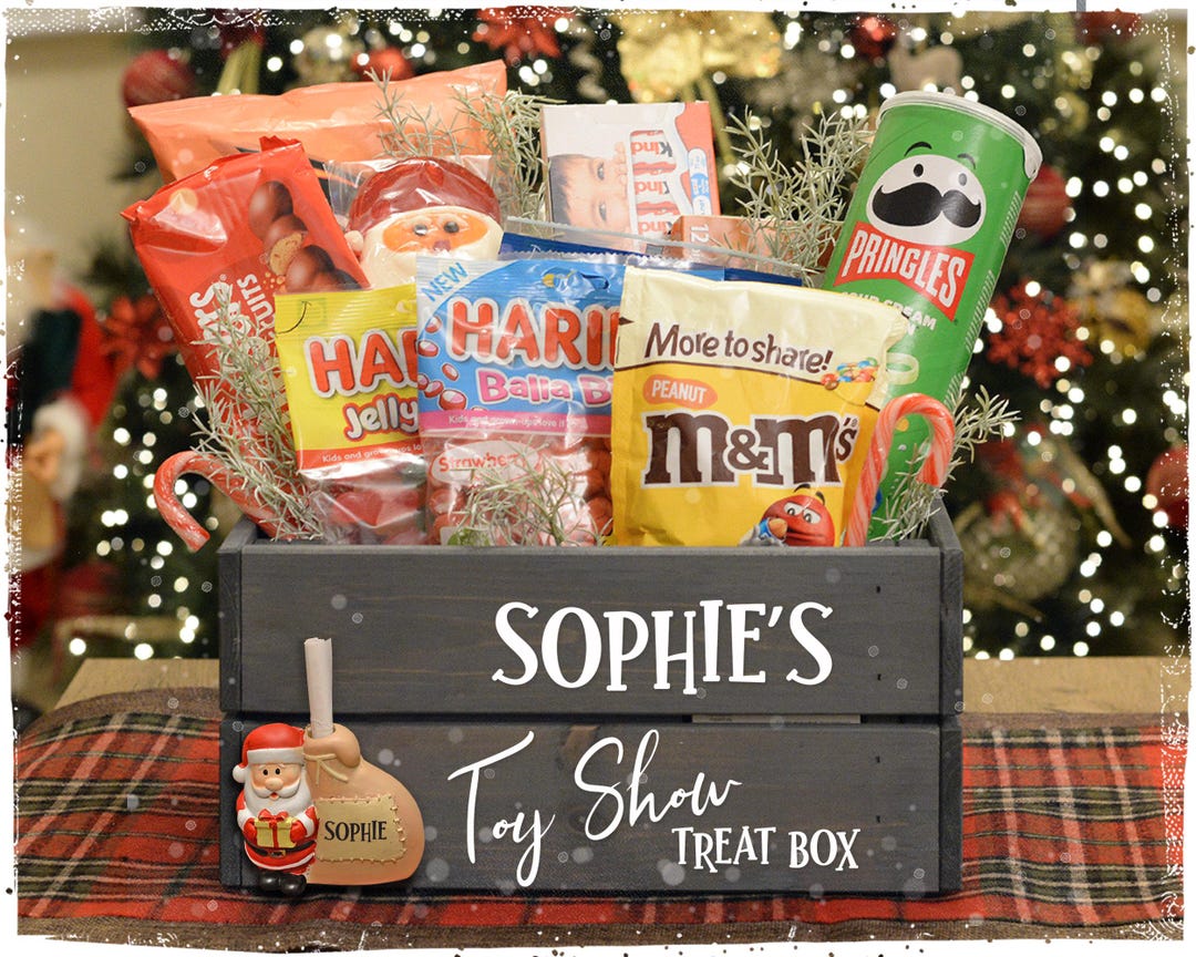 Personalised Toy Show Treat Box – Santa List, Family Name Wooden Crate ...