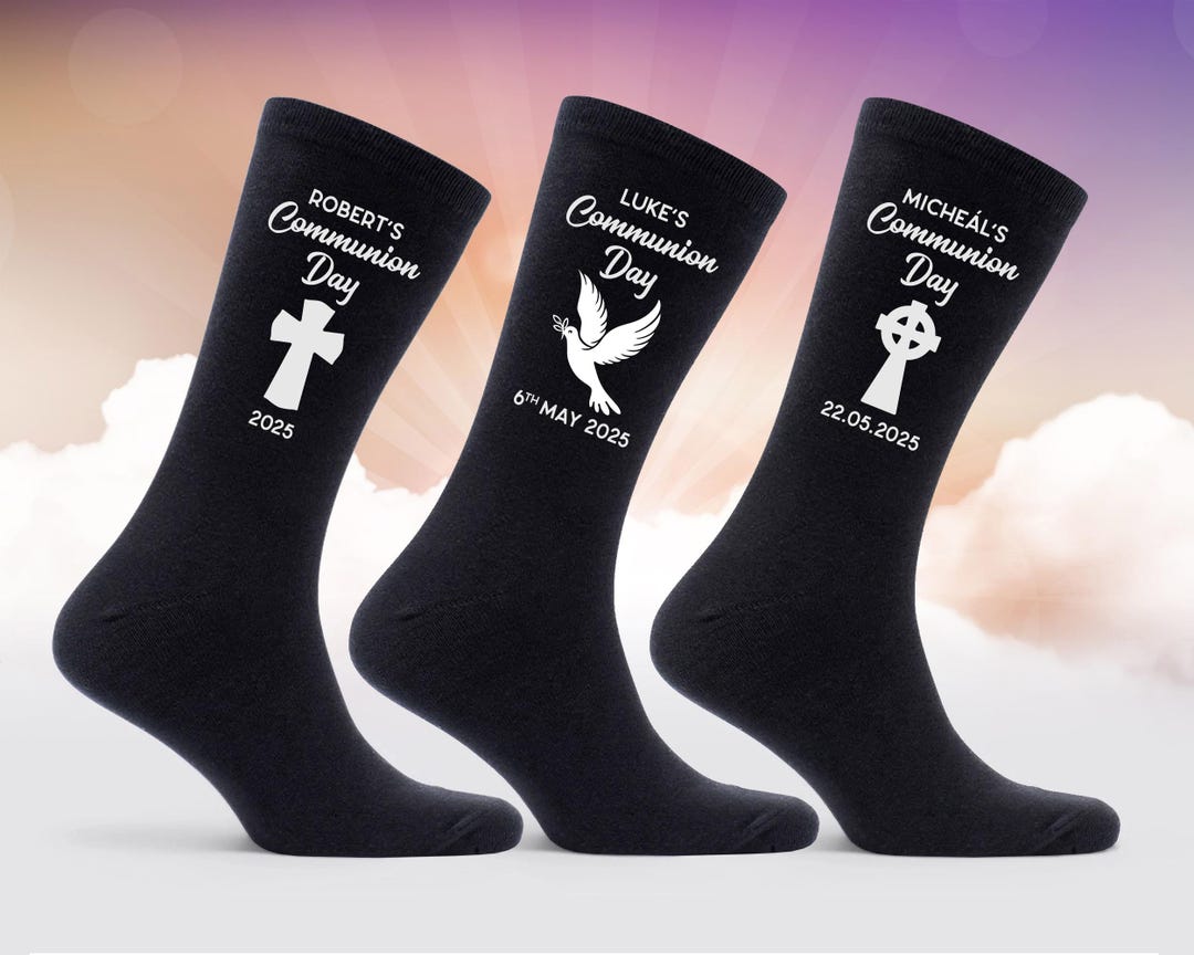 Personalised First Communion Socks: Catholic, Irish, Dove - Custom Name ...