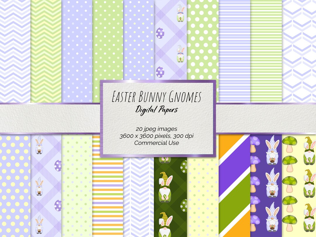 Easter Digital Paper - Bunny Gnome Patterns | Spring Pastel Patterns ...
