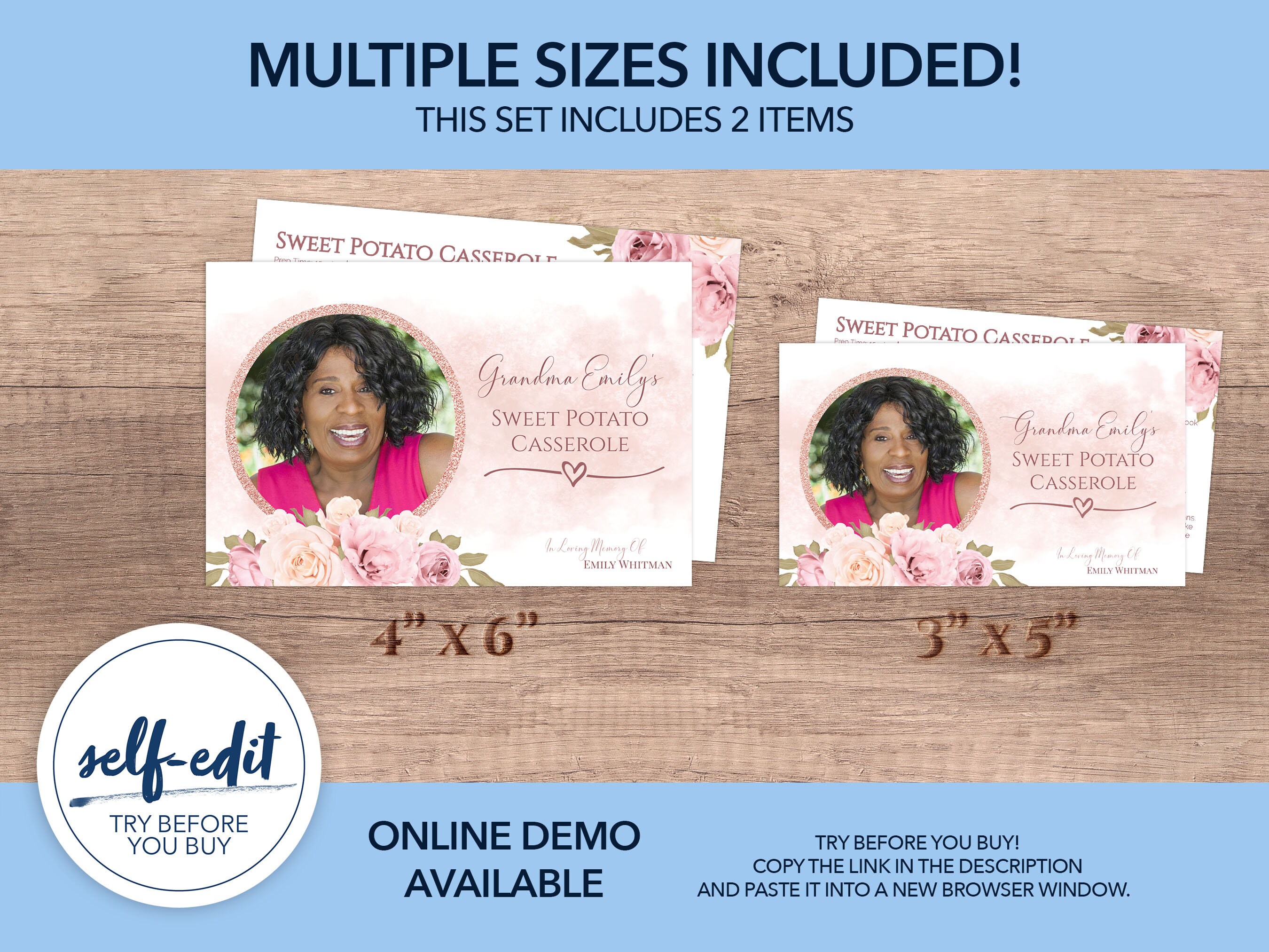 Editable Blush Floral Funeral Recipe Card - Celebration of Life ...