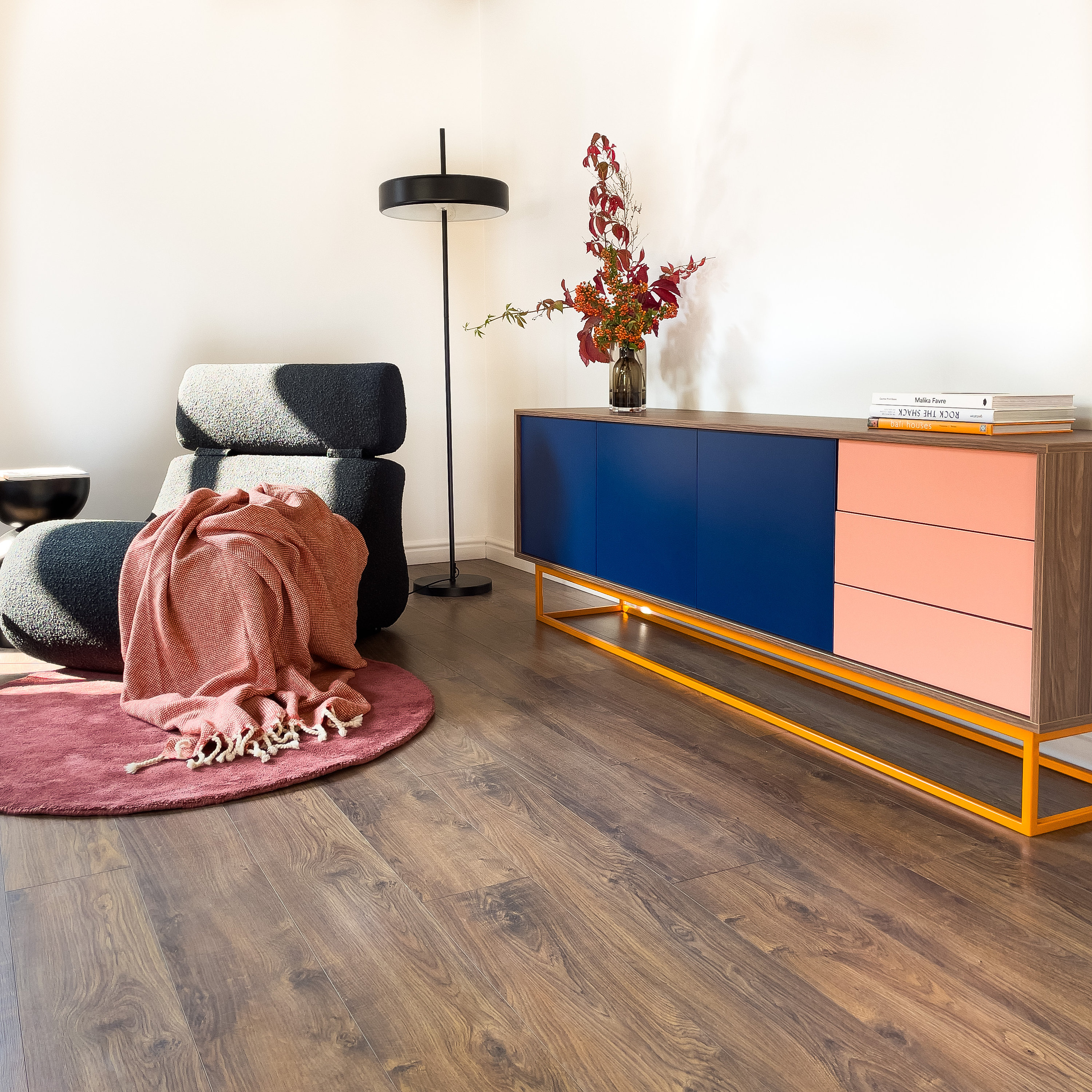 Modern, Blue and Walnut Sideboard - Etsy
