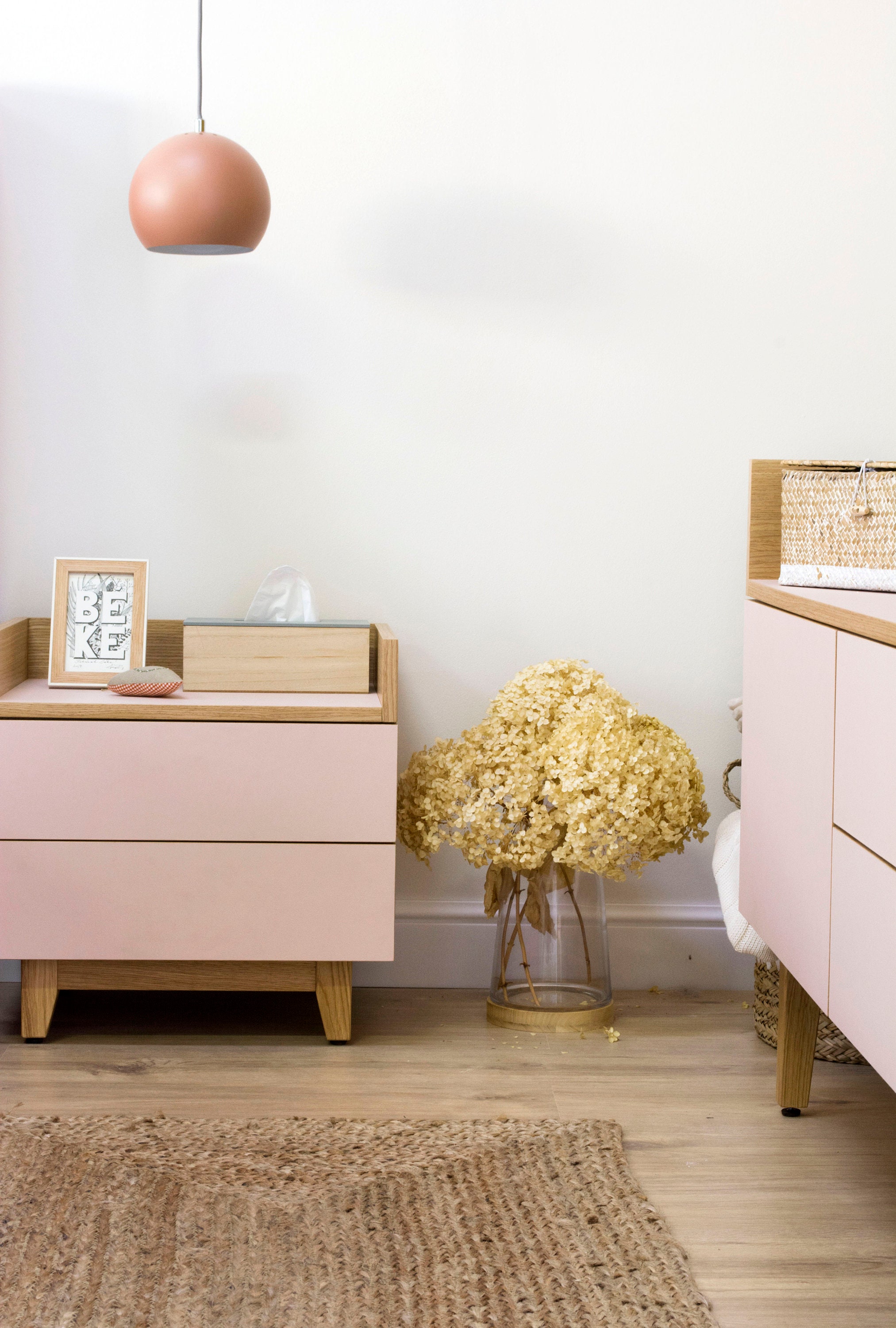 Night table natural oak and light pink linoleum | Etsy