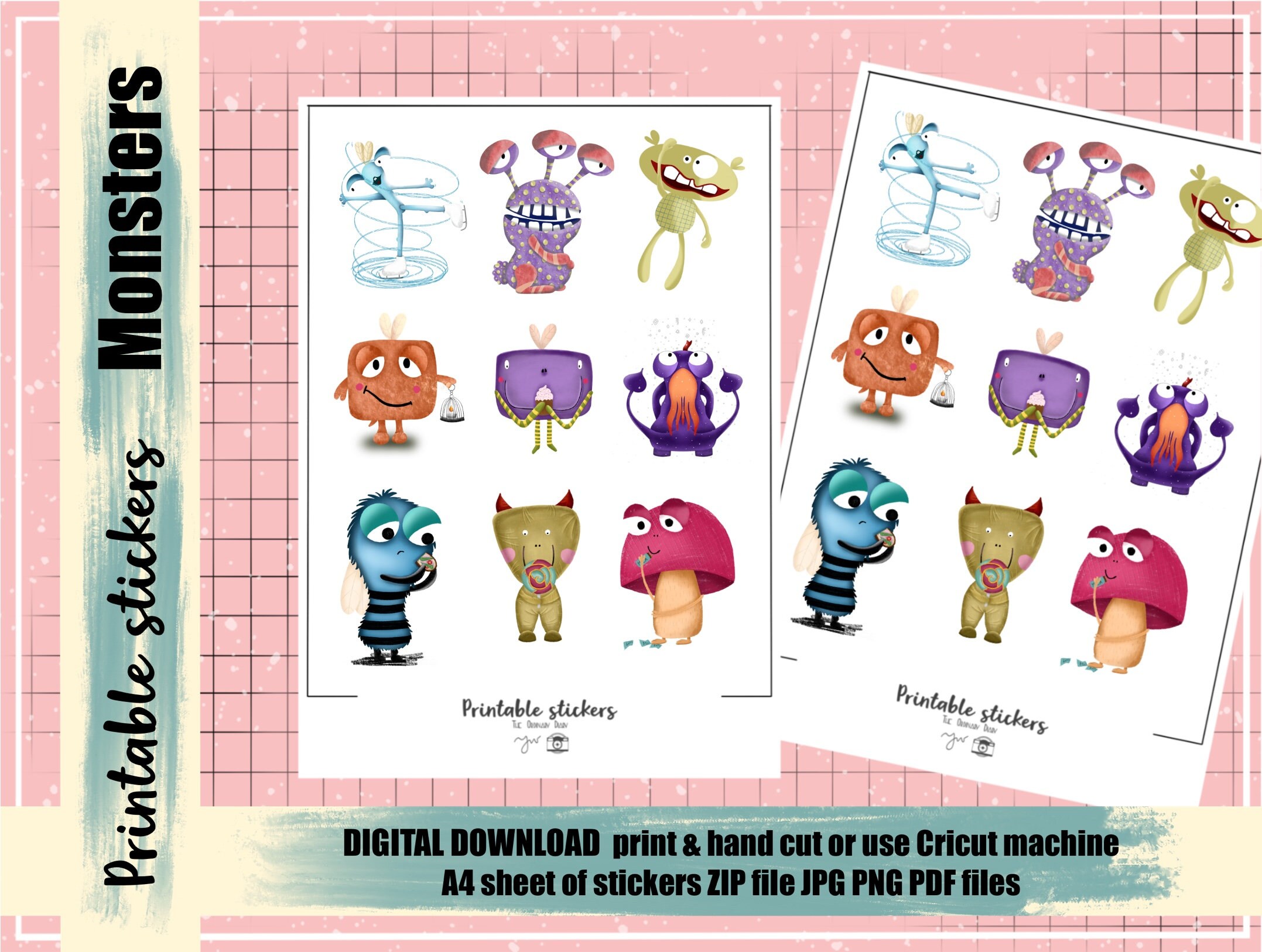 Monsters PRINTABLE Stickers, Monsters Printable Bundle, Sticker Sheet ...