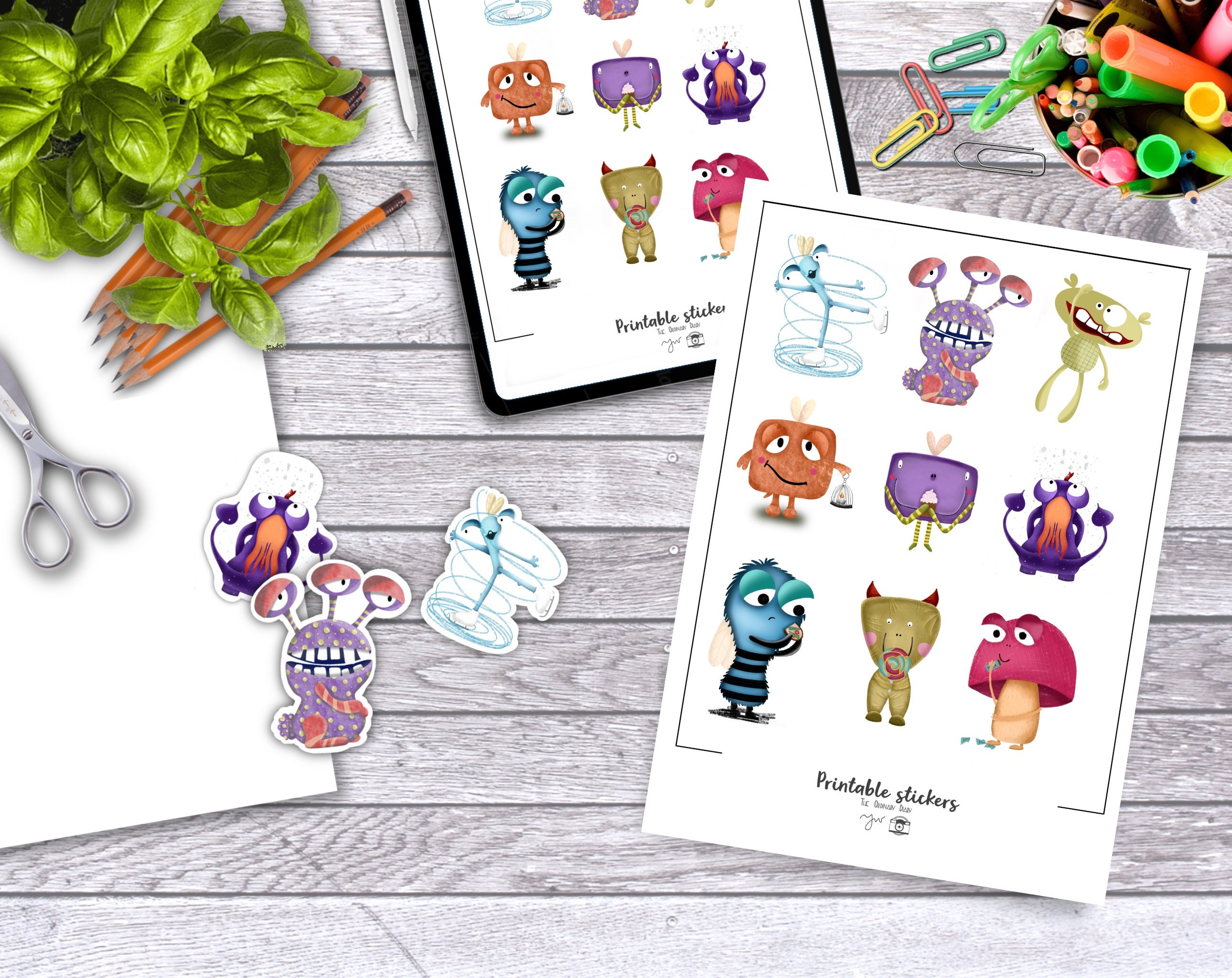 Monsters PRINTABLE Stickers, Monsters Printable Bundle, Sticker Sheet ...