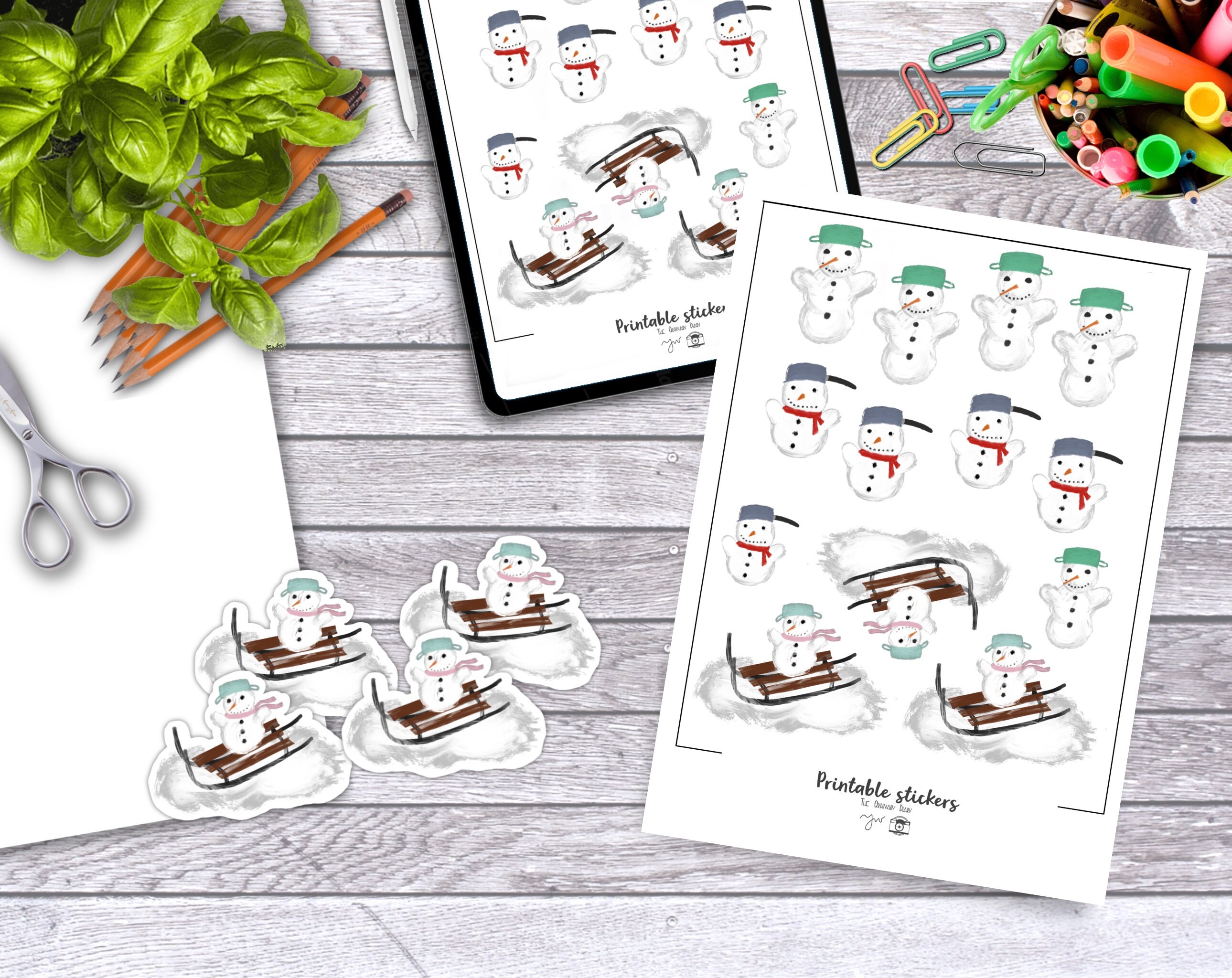 Snowman Printable Stickers Sticker Sheet Hand Cut Cricut - Etsy