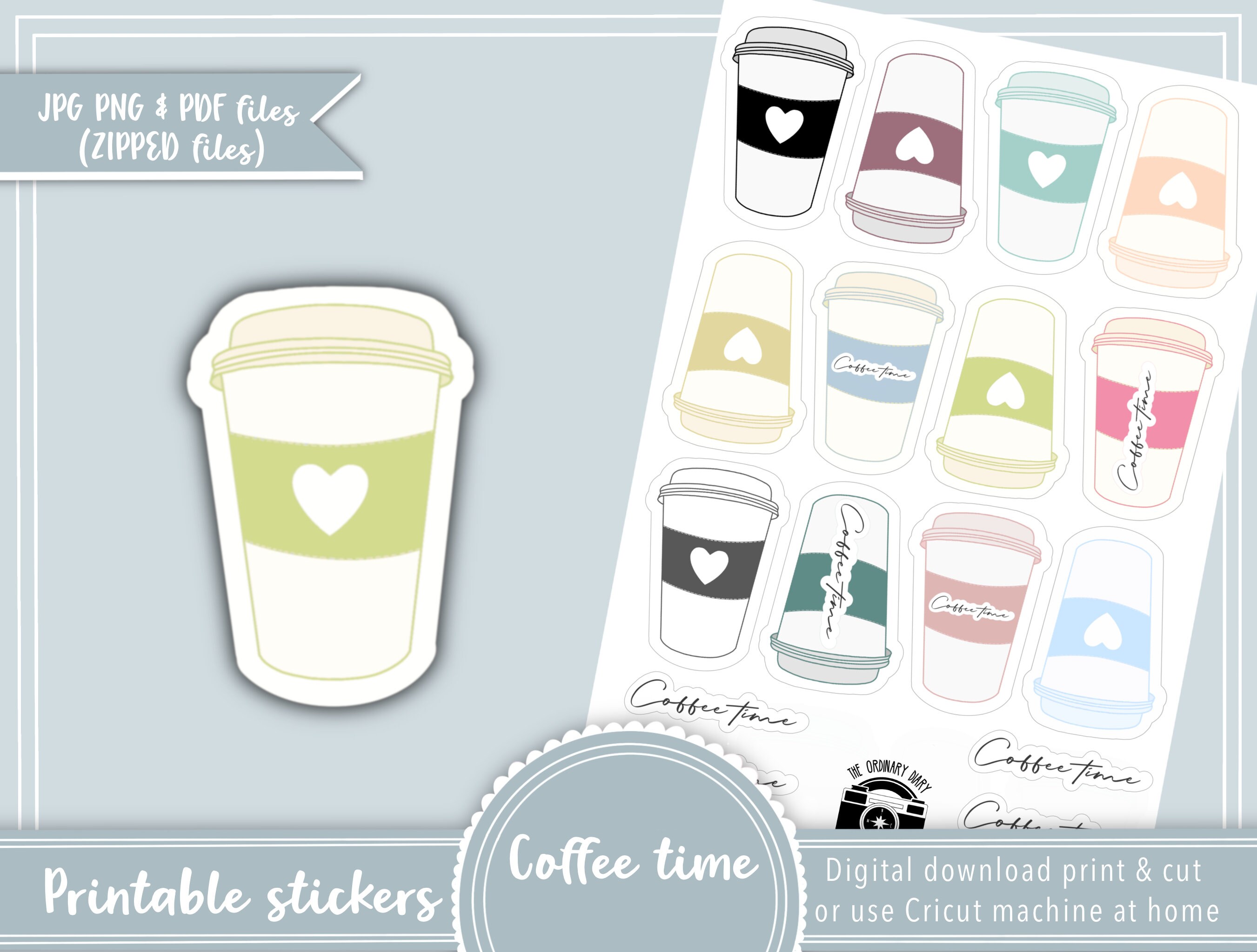 Coffee Time PRINTABLE STICKERS, Stickers Aesthetic, Stickers for Laptop ...