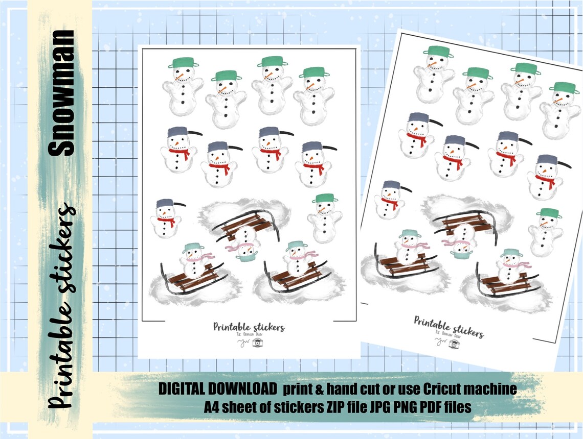 Snowman Printable Stickers Sticker Sheet Hand Cut Cricut - Etsy