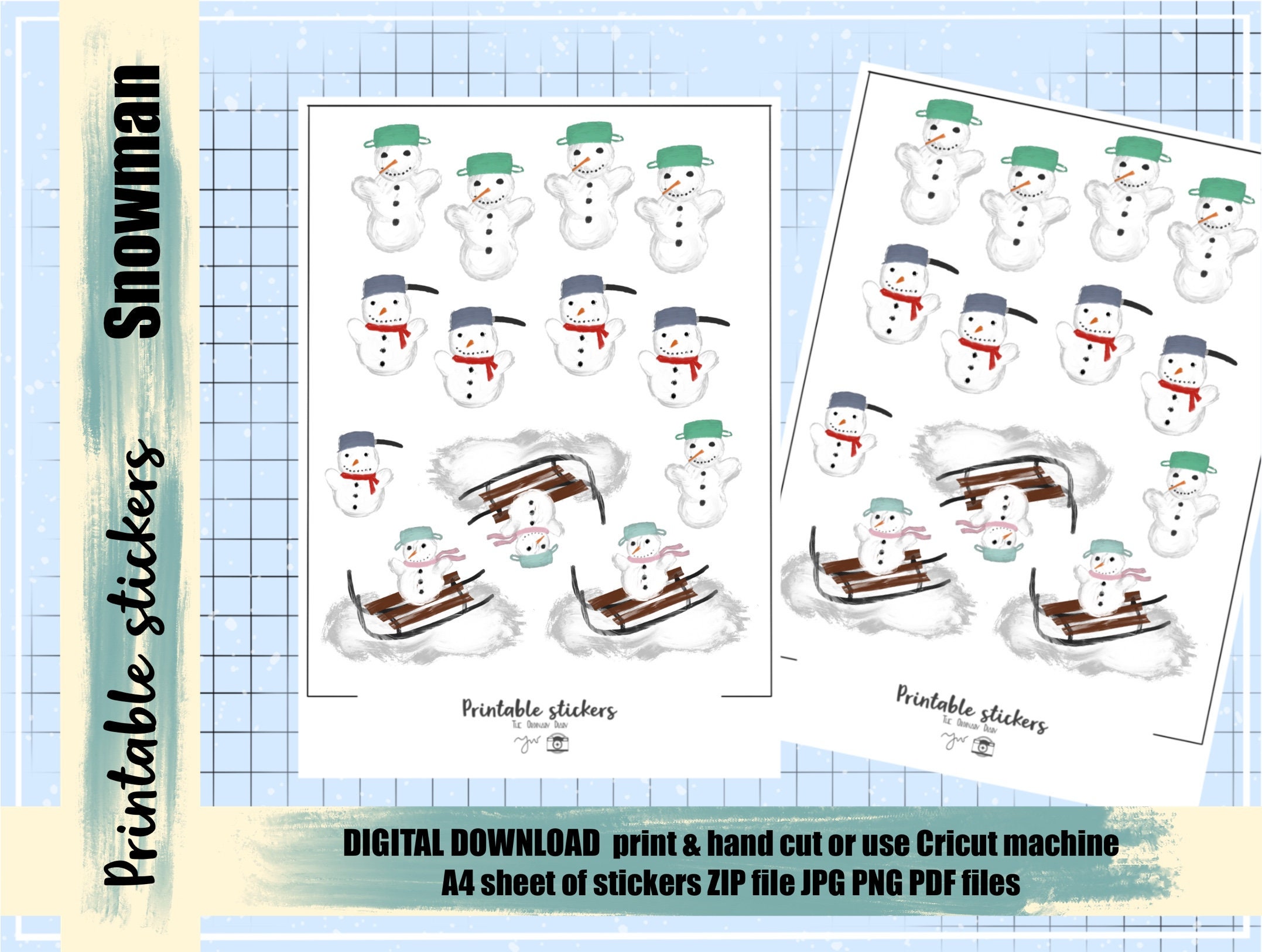 Snowman Printable Stickers Sticker Sheet Hand Cut Cricut - Etsy