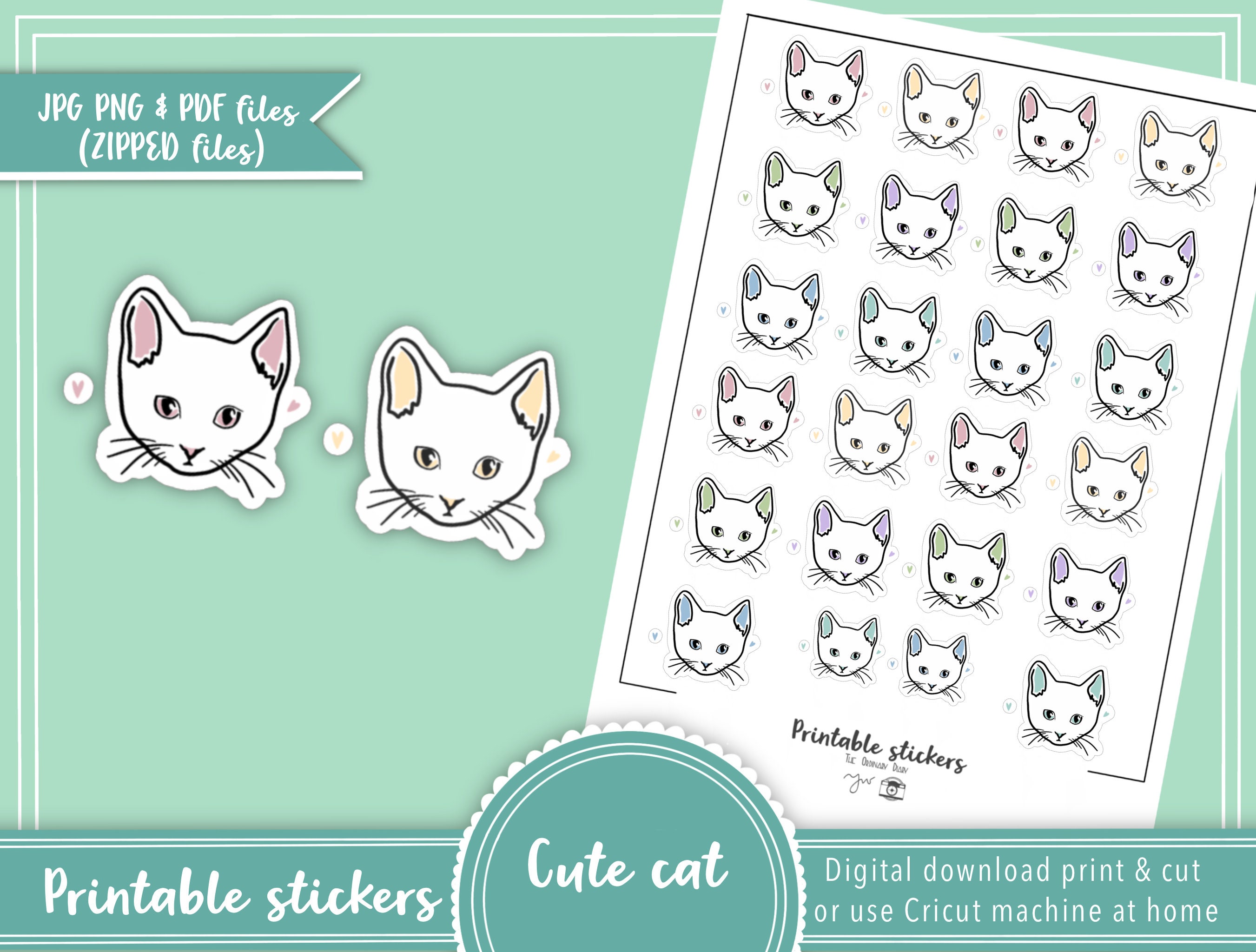 Cute Cat PRINTABLE Stickers Cute Cat Printable Bundle | Etsy