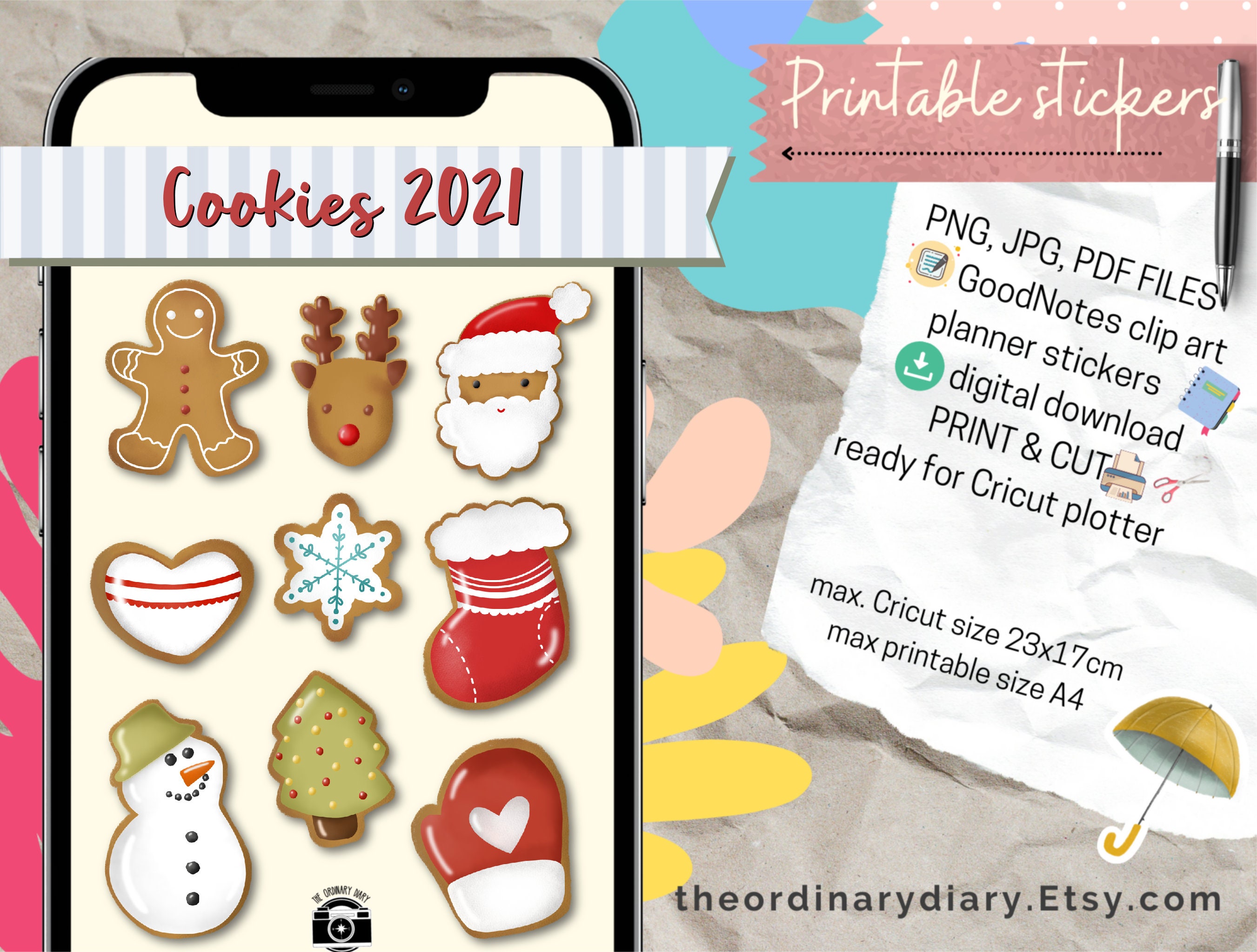 Christmas Cookies STICKERS Printable Stickers Goodnote - Etsy