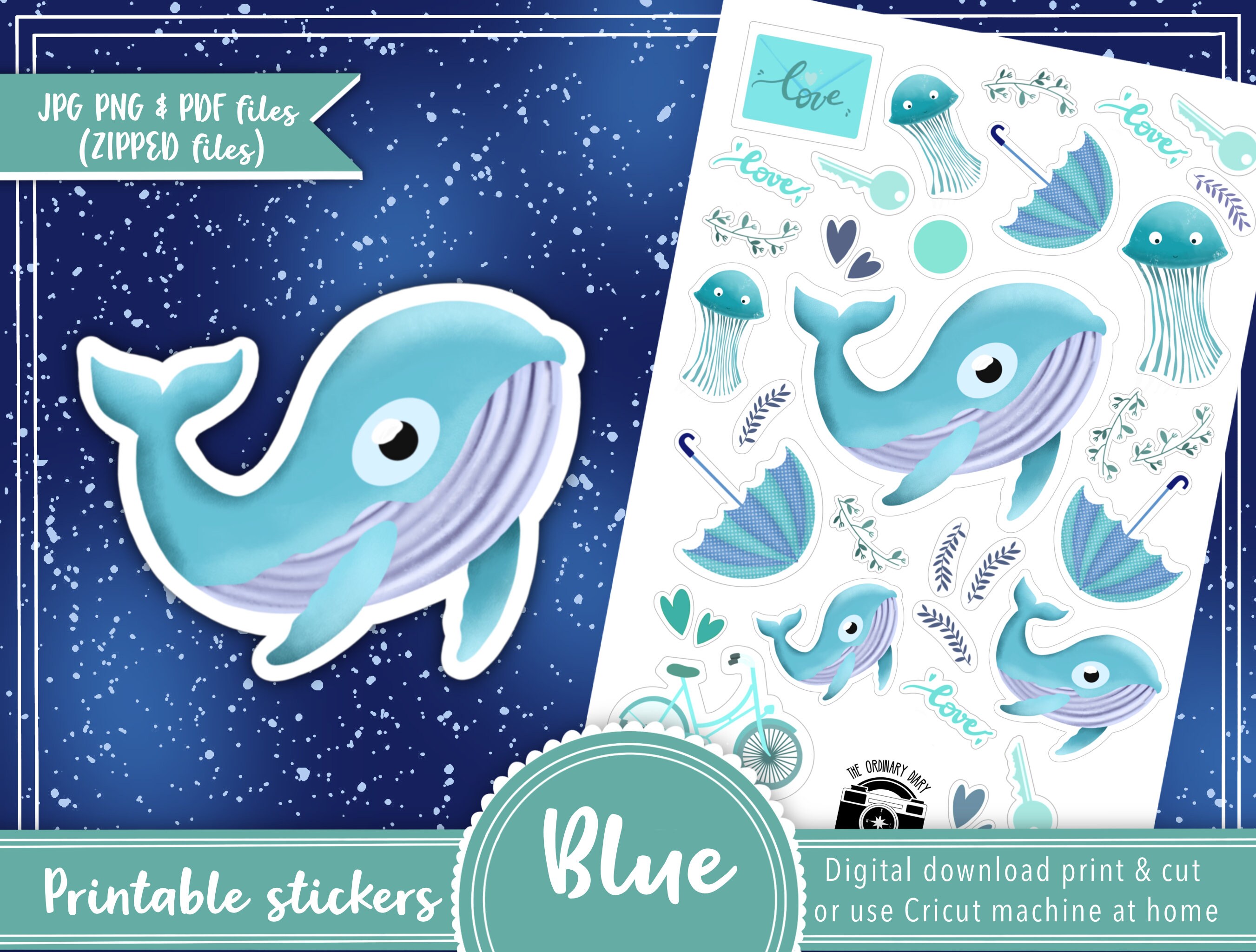 Blue PRINTABLE STICKERS, stickers amante, teenage girl gift, scrapbook ...