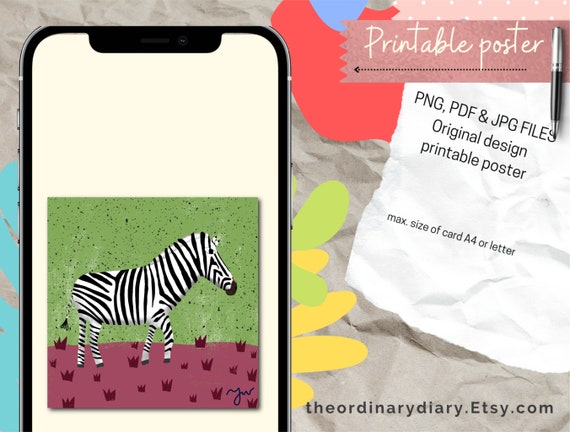 Zebra Printable POSTER Original Design Children Room Poster | Etsy