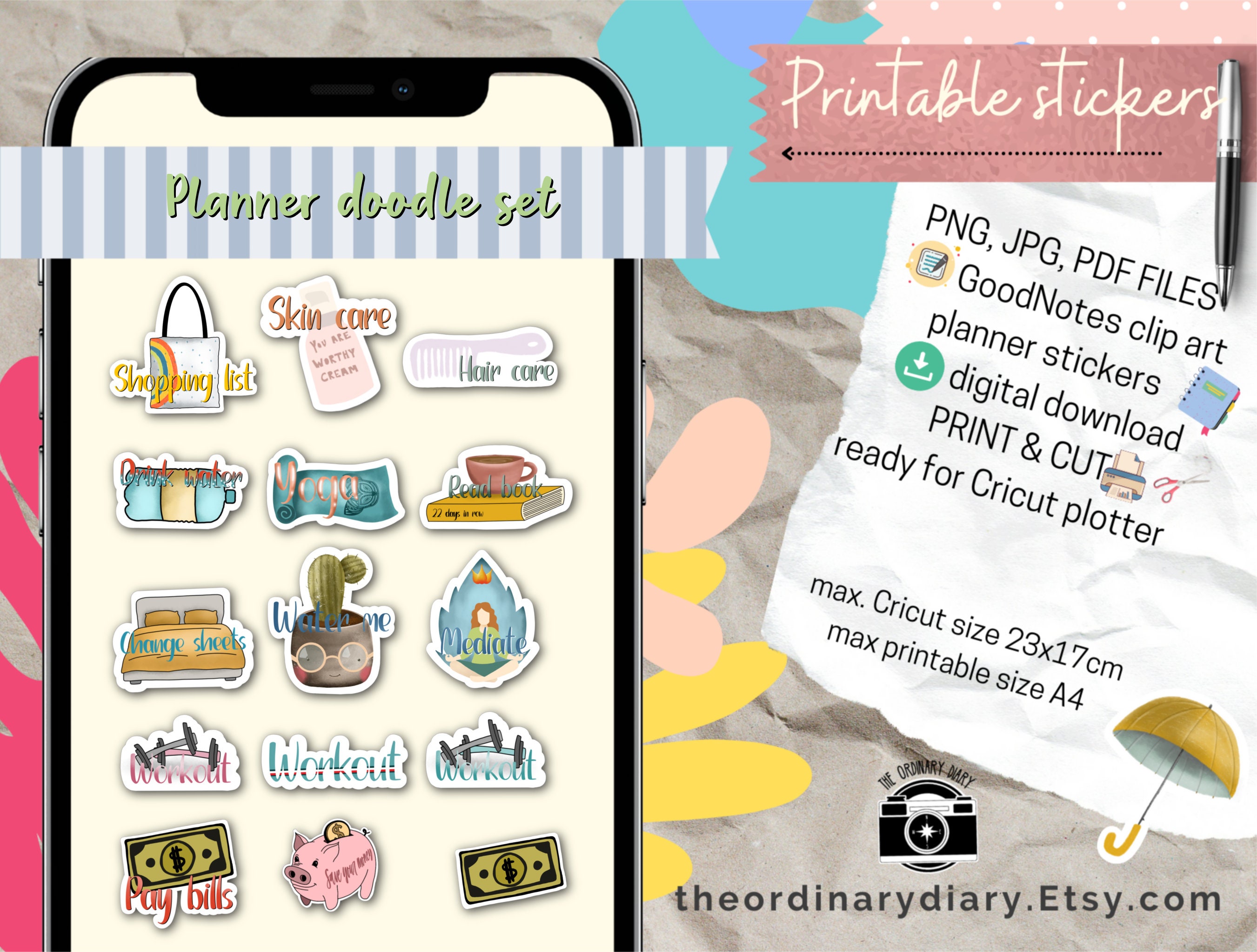 Planner Doodle Printable Stickers, Goodnotes Stickers, Bullet Journal ...