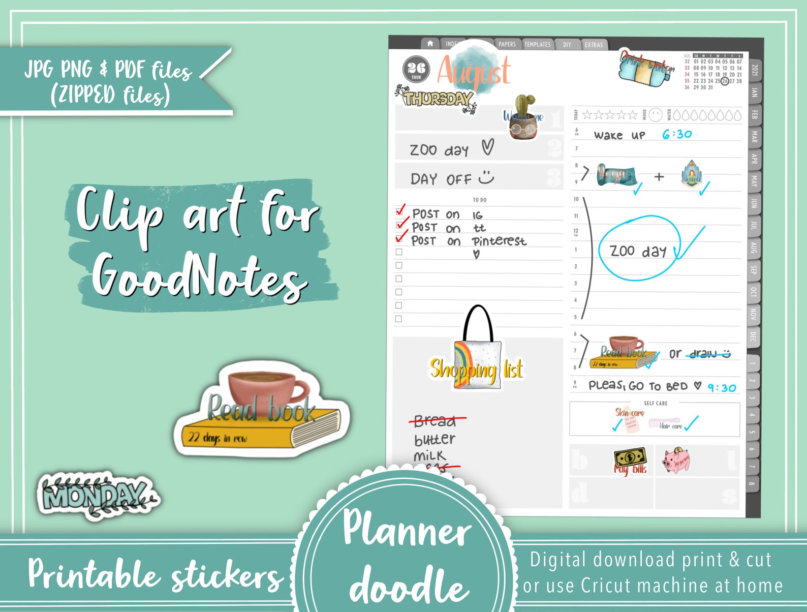 Planner Doodle Printable Stickers, Goodnotes Stickers, Bullet Journal ...