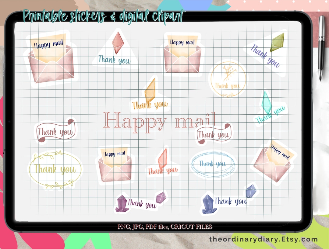 Happy Mail & Thank You Printable Stickers, Sticker Sheet, Order ...